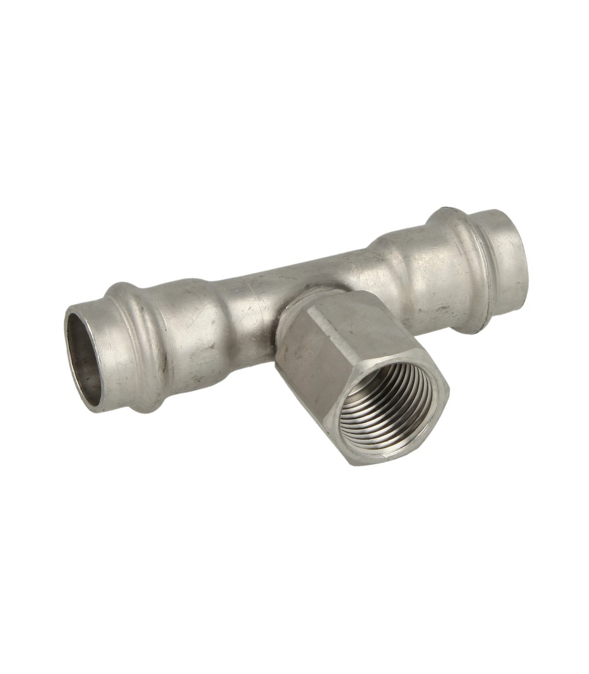 Raccord à sertir inox té avec sortie 28 mm x 3/4'' x 28 mm F/FF/F contour V