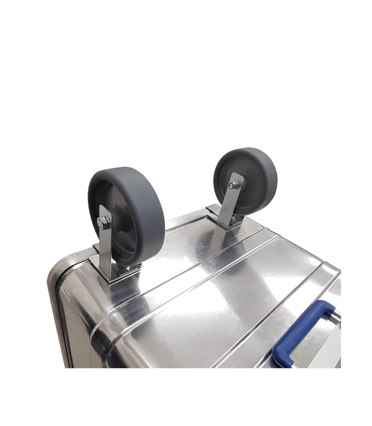 Wheel set for stackable aluminium boxes