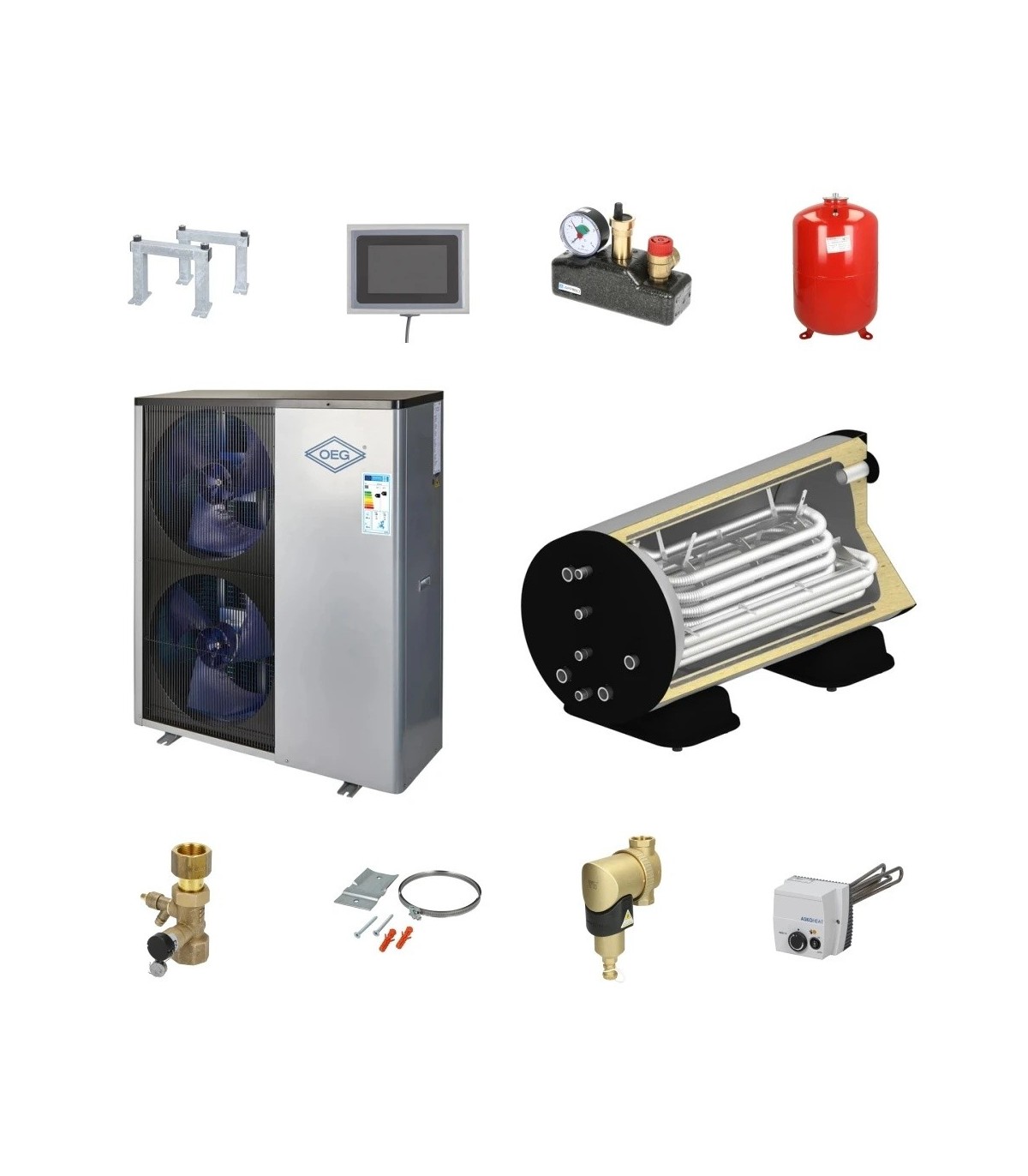 Set pompe à chaleur 16 kW avec ballon d'eau fraiche horizontal 200 litres